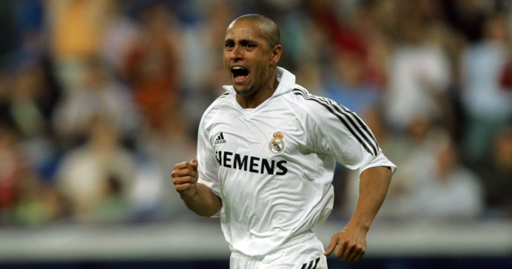 Real Madrid's Roberto Carlos celebrates scoring against Real Mallorca ...