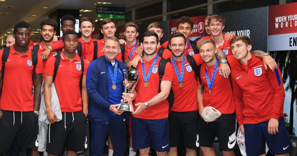 The England team with the 2017 Under-20 World Cup trophy after the ...