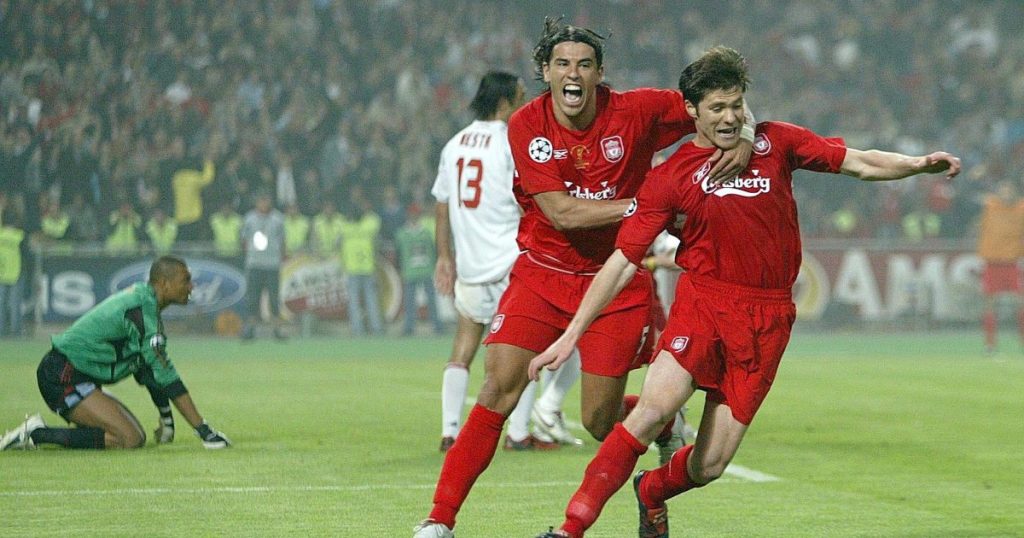 Milan Baros and Xabi Alonso of Liverpool FC during the Champions League ...