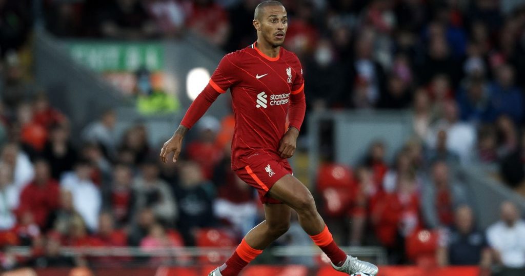 Thaigo Alcantara in action for Liverpool v Osasuna. August 2021 ...