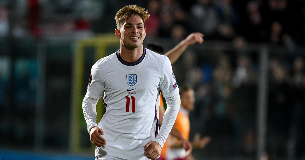 Emile Smith Rowe celebrates after scoring for England. - Planet Football