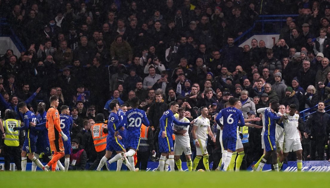 Watch: Rudiger pulled away as Chelsea and Leeds players clash - Planet ...
