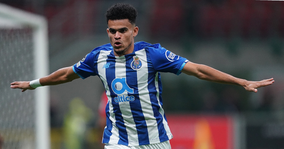 Luiz Diaz celebrates scoring for Porto against AC Milan, November 2021 ...
