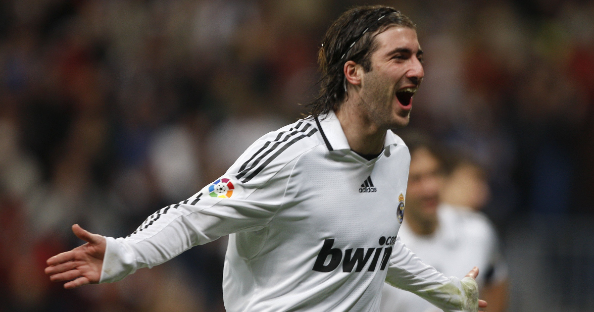 Gonzalo Higuain celebrates his goal against Sporting Gijon, Estadio El ...
