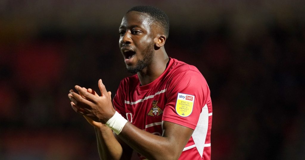 Joseph Olowu of Doncaster Rovers, Eco-Power Stadium February 1 2022 ...