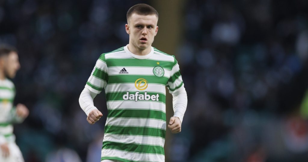 Celtic's Ben Doak in action against Dundee United at Celtic Park ...