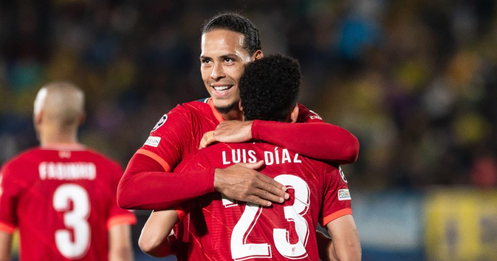 Virgil van Dijk and Luis Diaz hug after Liverpool's win against Villarreal, Estadio De La ...